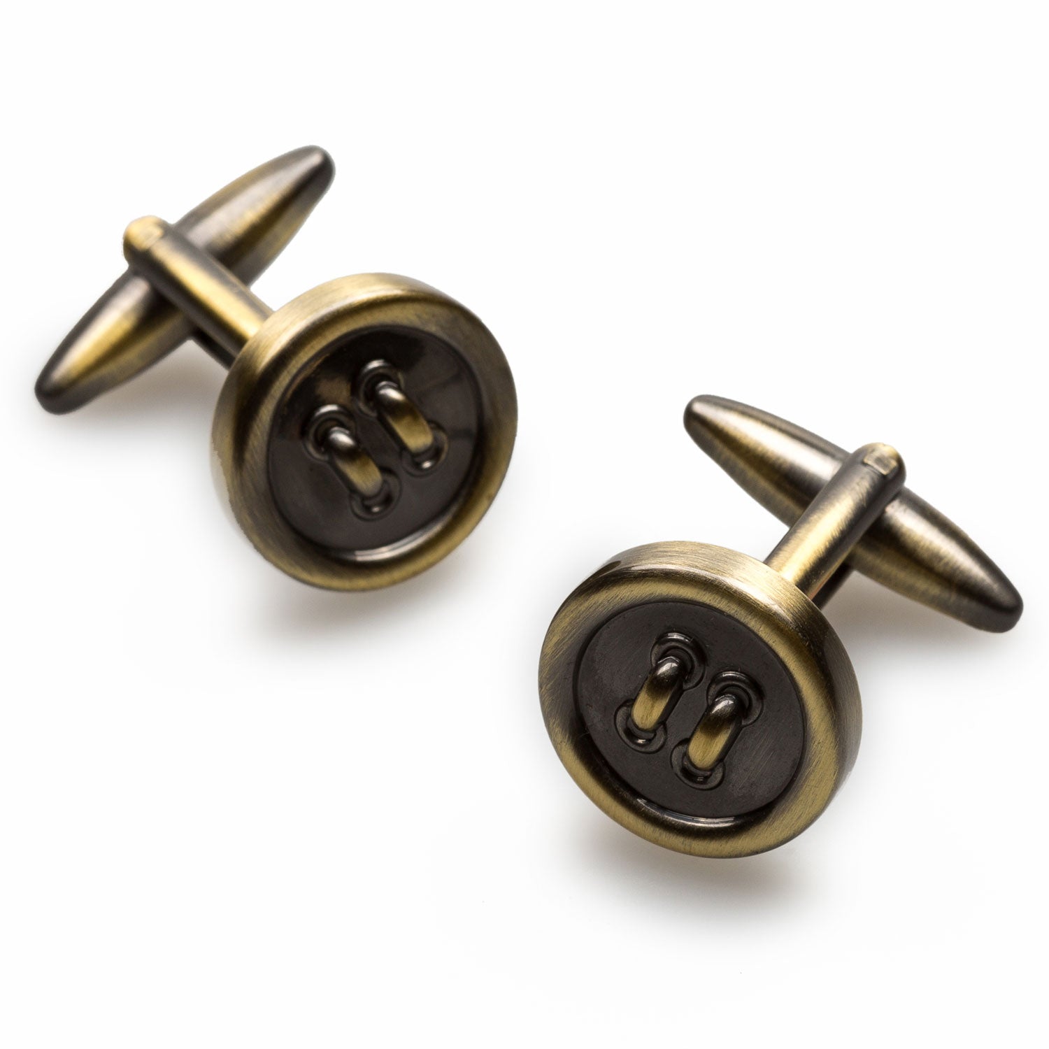 Antique Brass Button Cufflinks | Men Vintage Round Shirt Cuff Links | OTAA