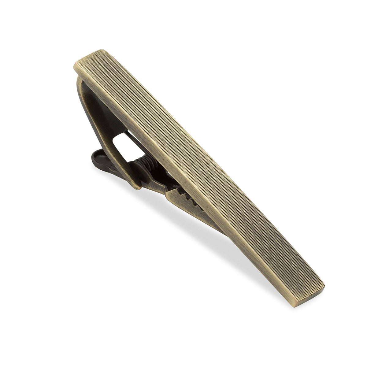 Antique Brass Horizontal Lines Tie Bar | Etched Fine Stripe Tie Clip | OTAA