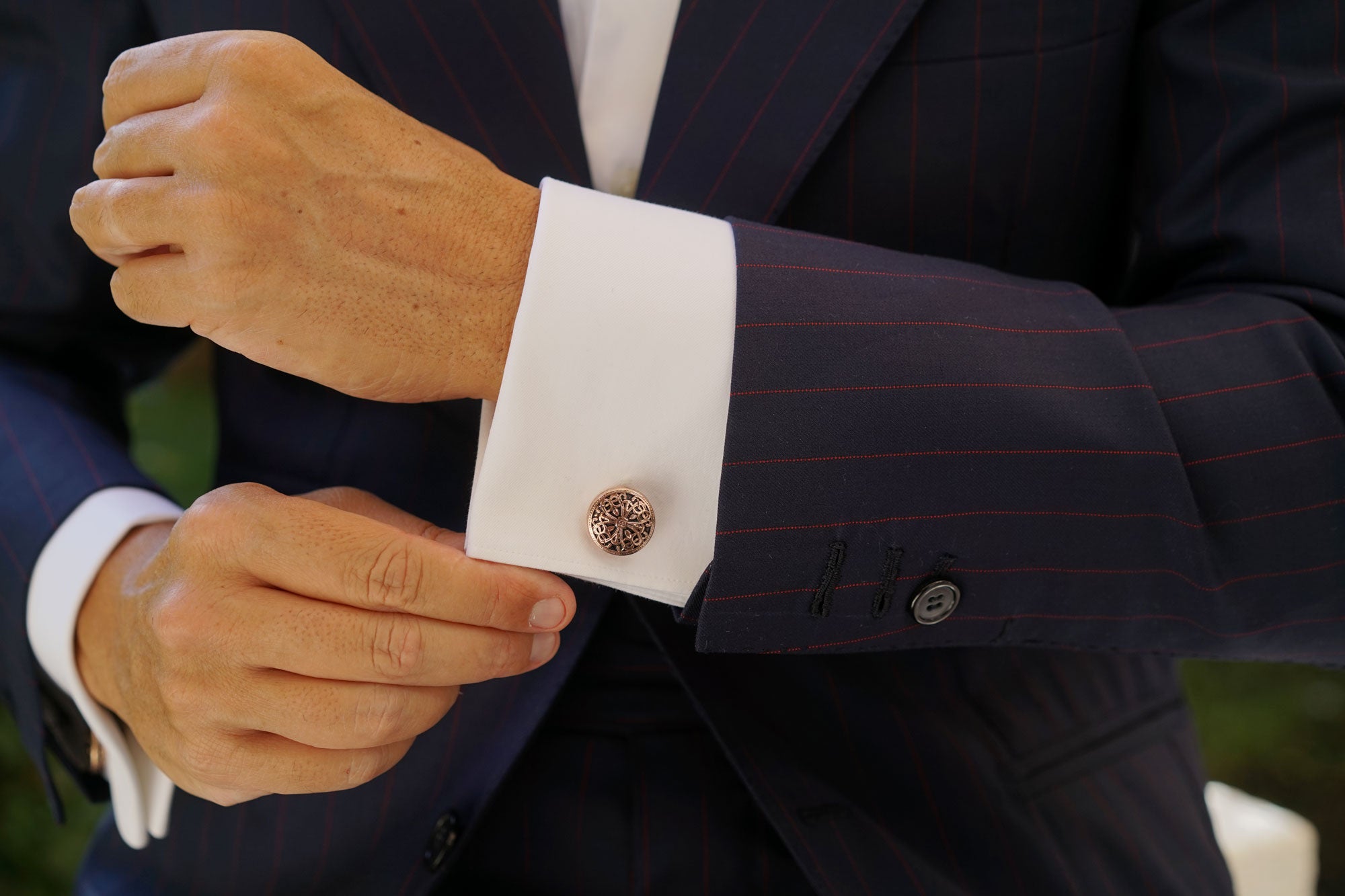 Augustus Caesar Cufflinks | Antique Rose Gold Roman Round Cuff Links | OTAA