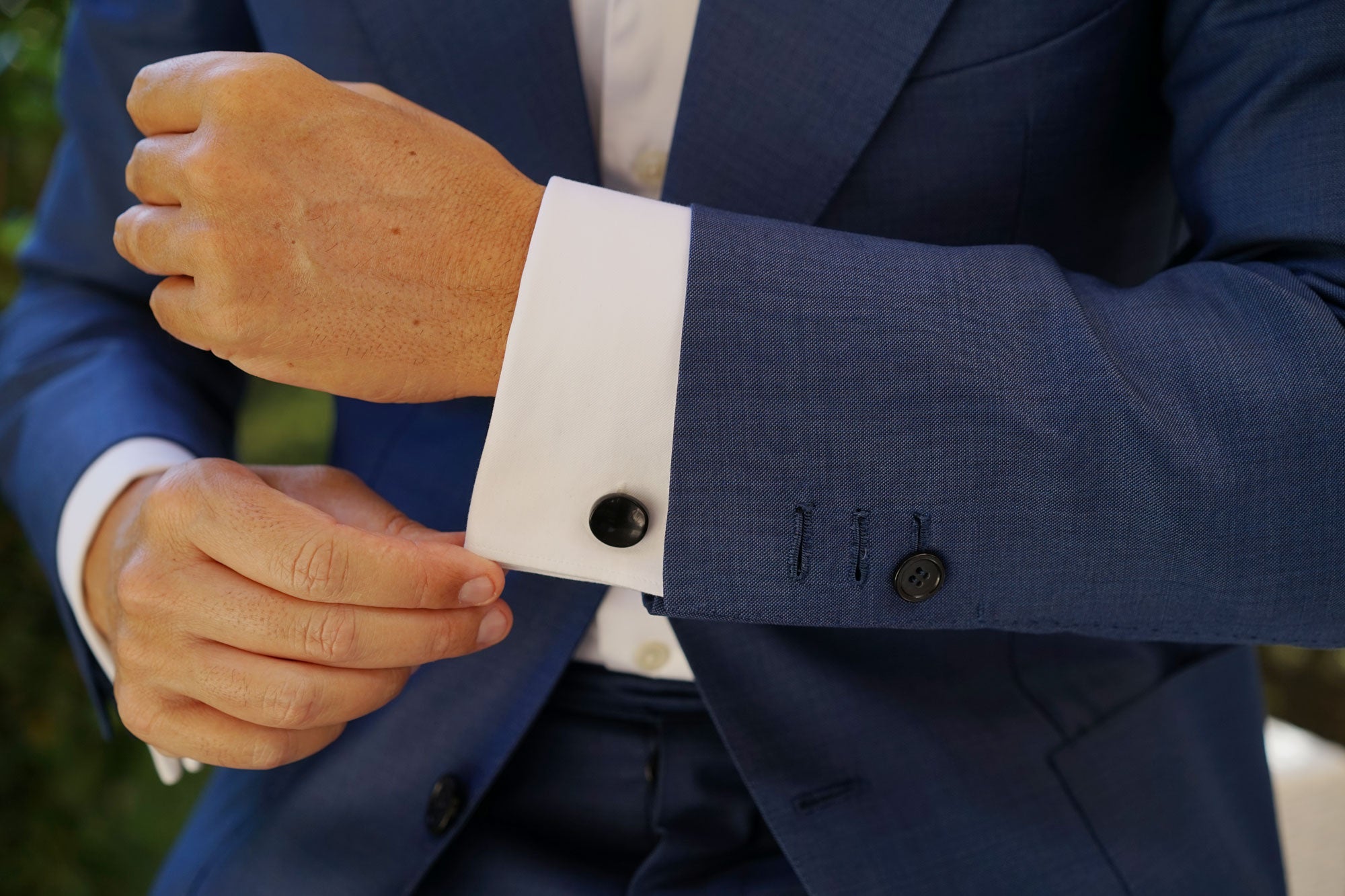 Fortress Black Stone Cufflinks | Luxury Round Gemstone Silver Cufflink ...