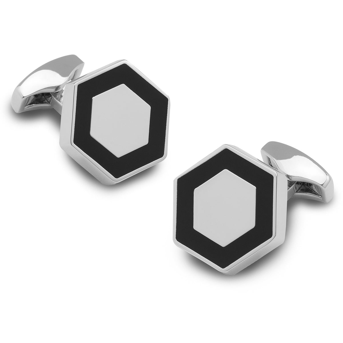 Bermuda Hexagon Cufflinks | Simple Black & Silver Hexagonal Cuff Links ...