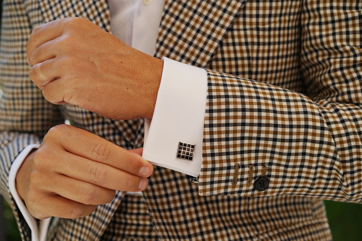Black Square Grid Cufflinks | Classic Elegant Silver Checker Cufflink ...