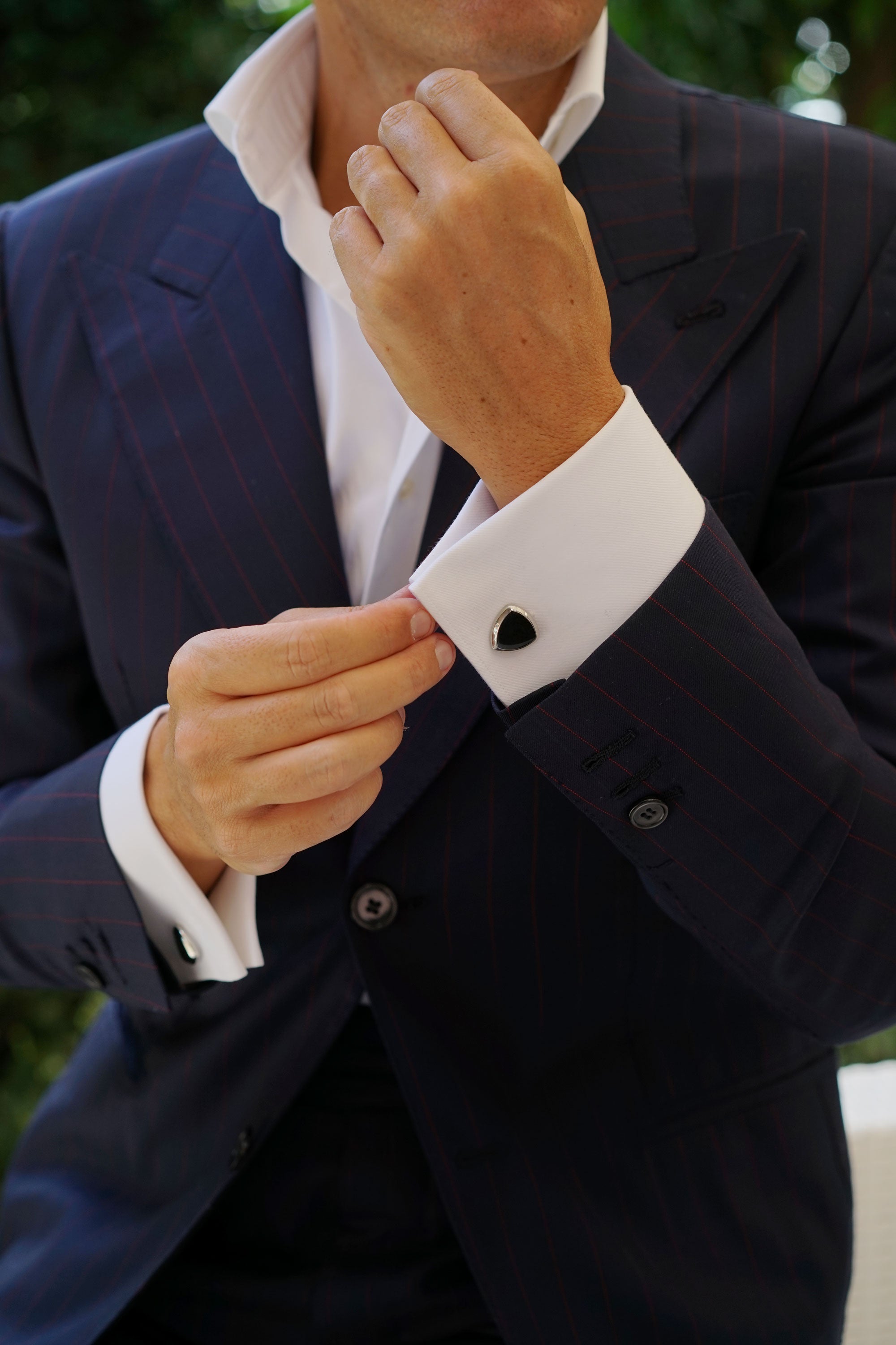Black and Silver Avengers Shield Cufflinks | Triangle Gem Cuff Links | OTAA