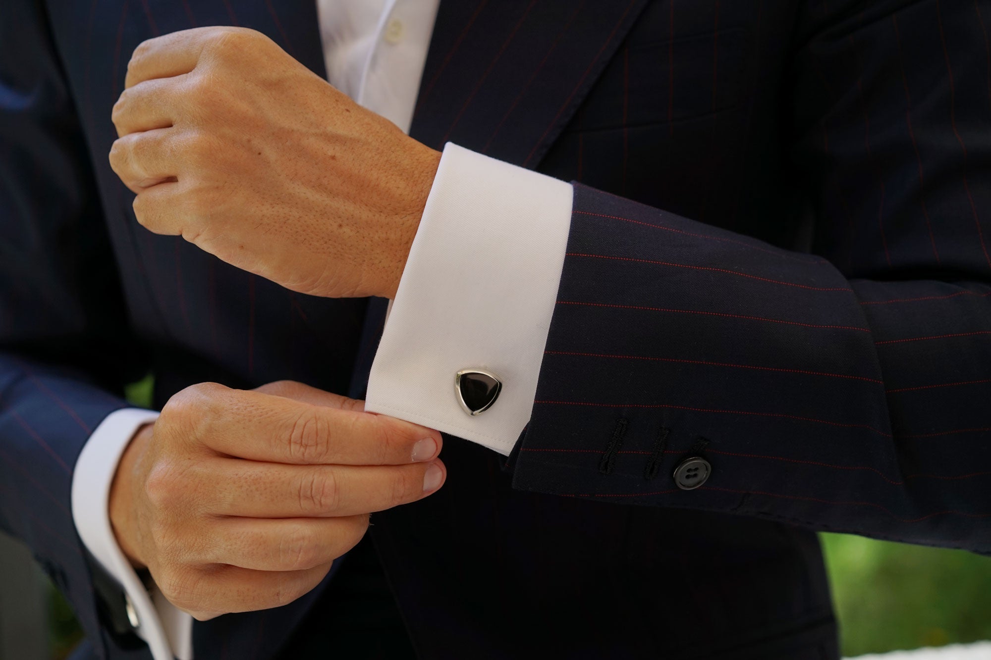 Black and Silver Avengers Shield Cufflinks | Triangle Gem Cuff Links | OTAA