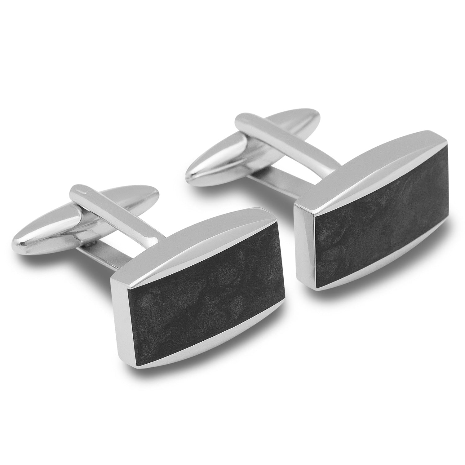 Black Onyx Stone Cufflinks | Rectangle Catseye Silver Curved Cufflink | OTAA