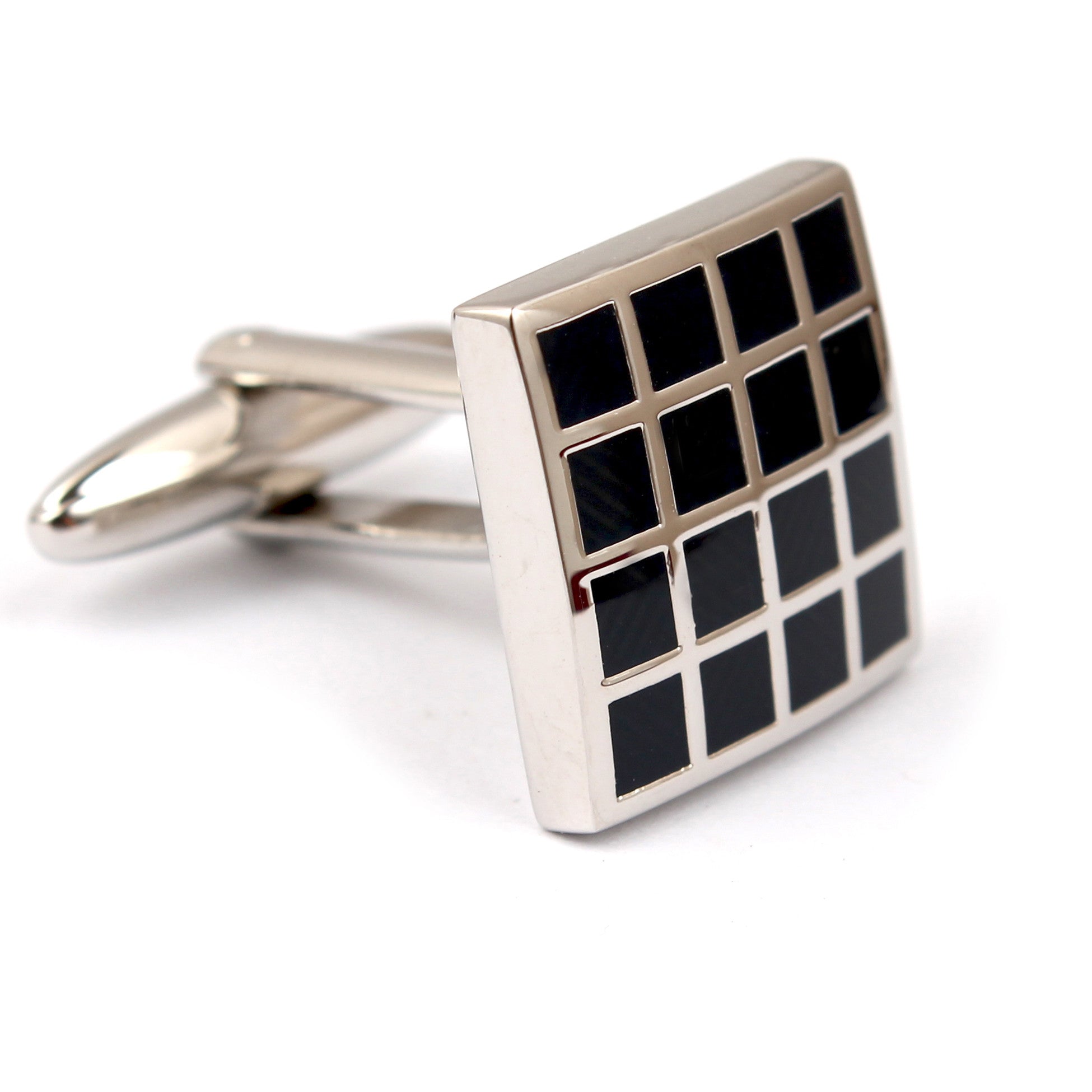 Black Square Grid Cufflinks | Classic Elegant Silver Checker Cufflink ...