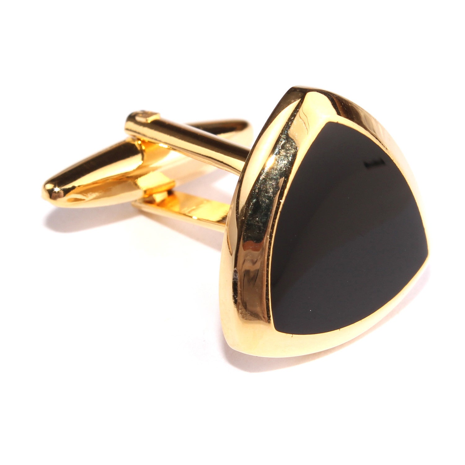 Black and Gold Shield Cufflinks | Triangle Gemstone Cufflink | OTAA