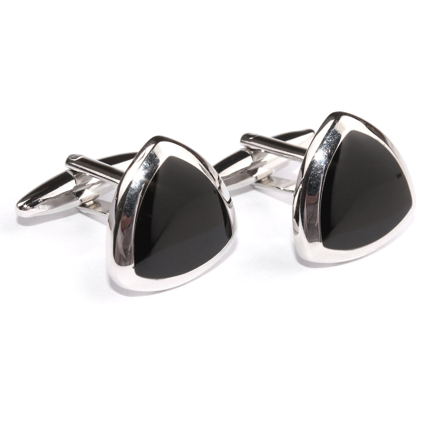 Black and Silver Avengers Shield Cufflinks | Triangle Gem Cuff Links | OTAA