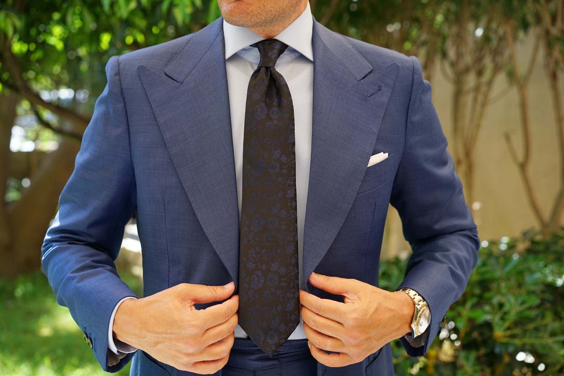 Black on Navy Blue Vine Floral Necktie | Mens Neck Tie & Ties Men ...