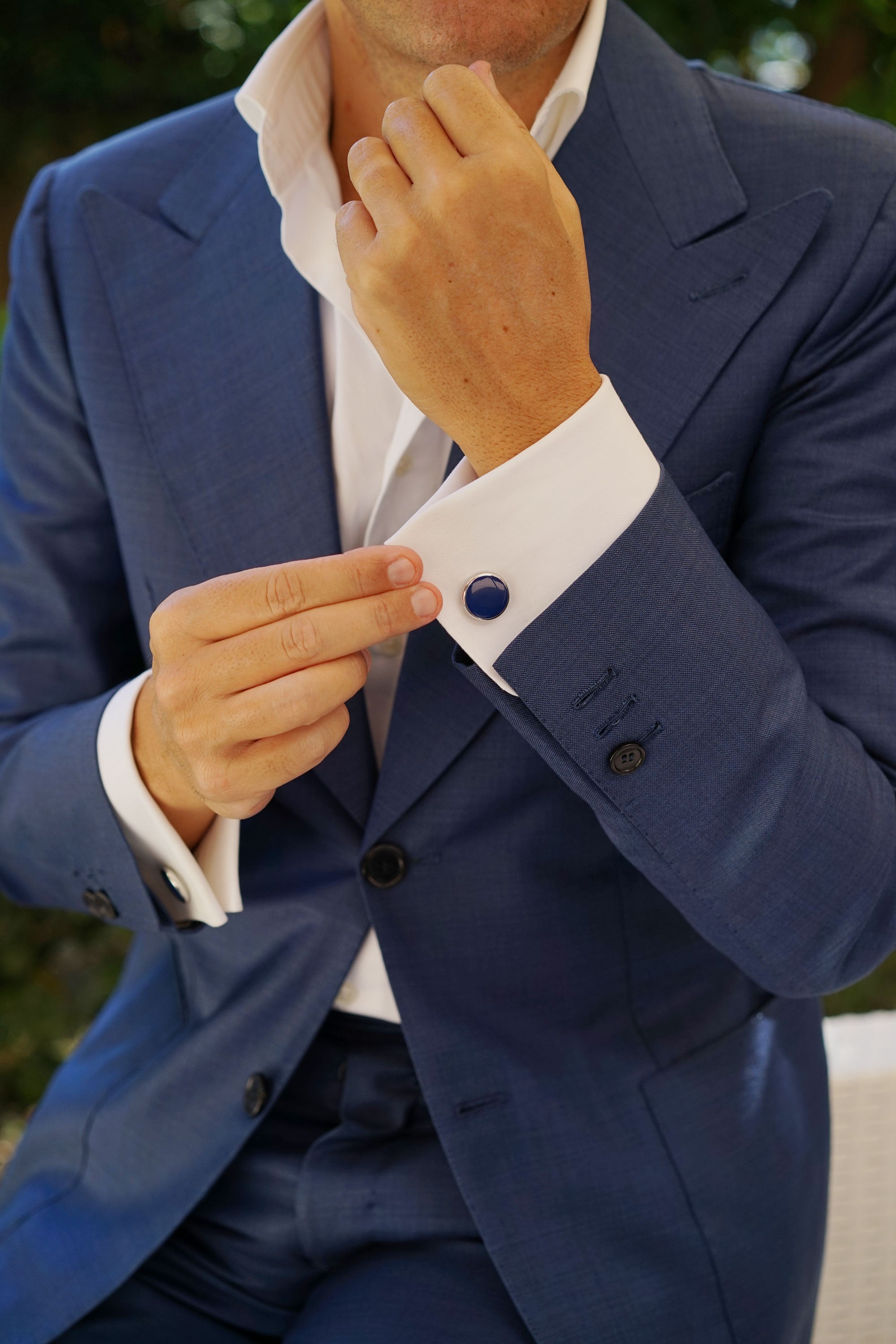 Blue Elixir Stone Cufflinks | Classic Silver Rimmed Round Cuff Links | OTAA