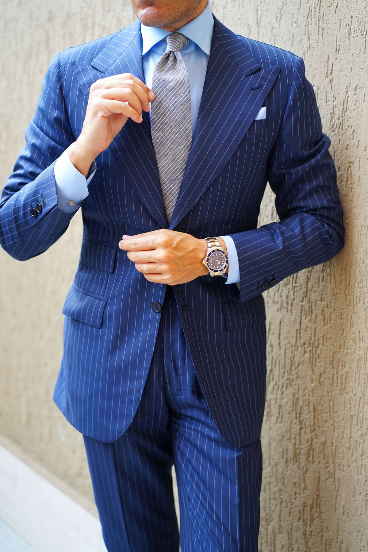 Blue Dry Cold Linen Pinstripe Tie | Shop Striped Ties | Men's Neckties ...