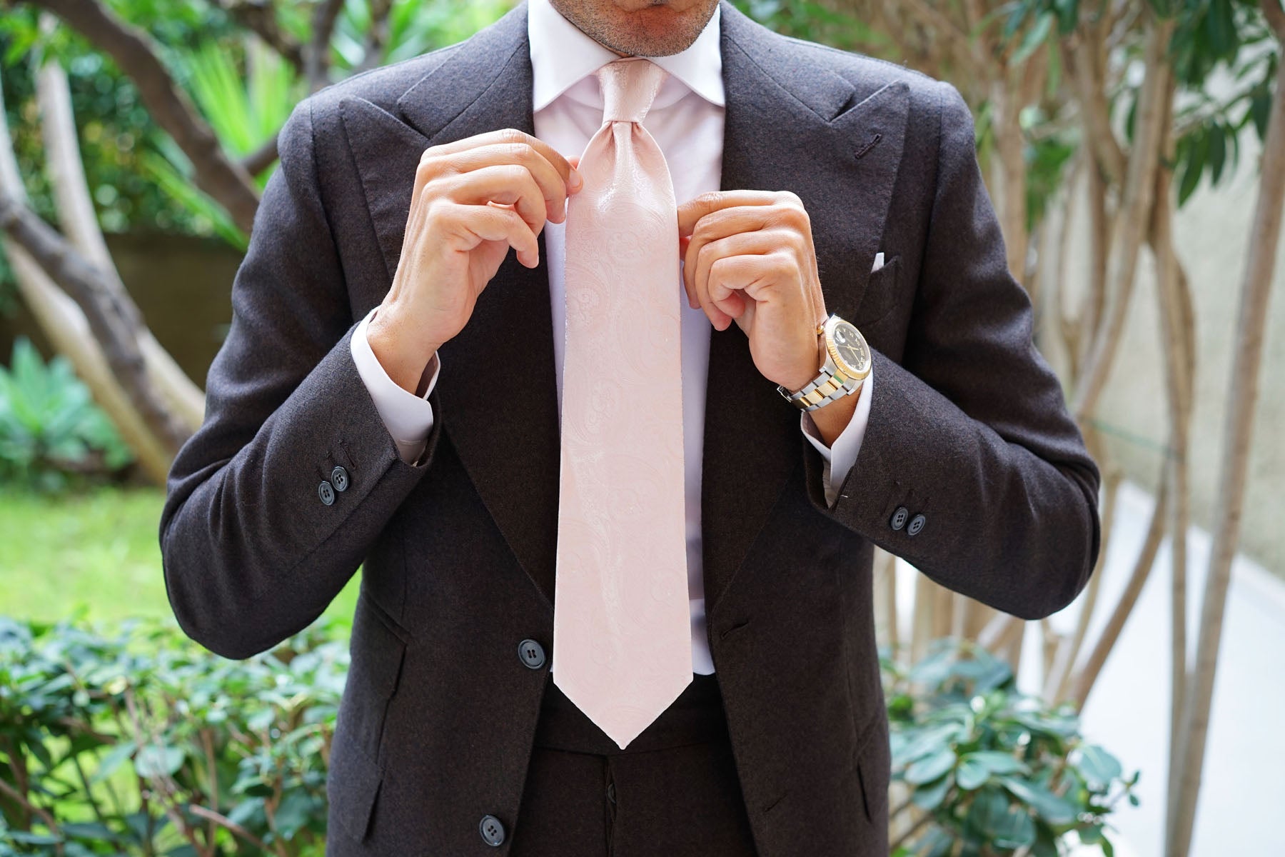 Blush Peach Paisley Necktie | Pink Floral Wedding Tie | Groomsmen Ties ...