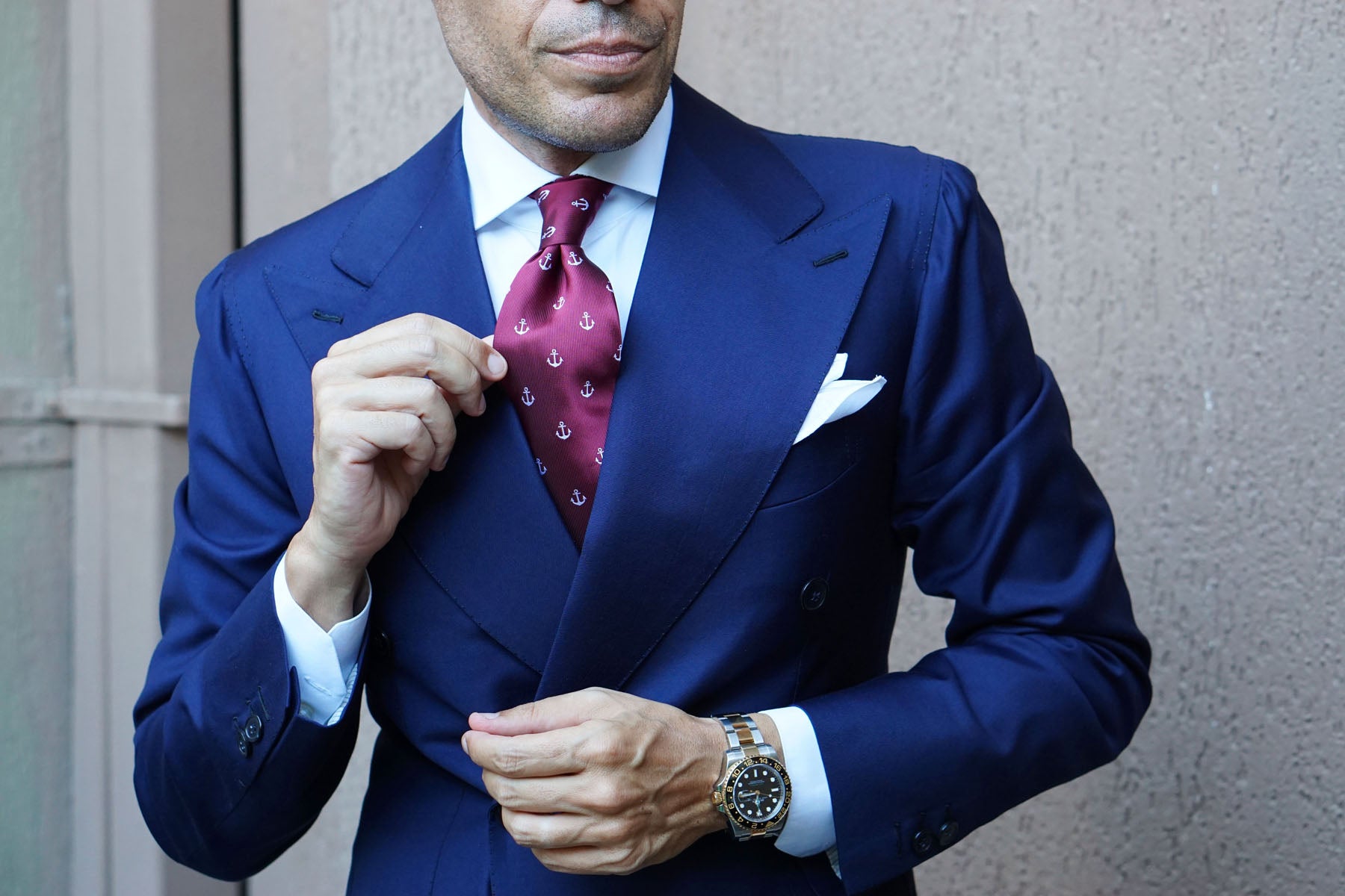 Burgundy Anchor Necktie | Red Nautical Print Tie | Cool Ties for Men | OTAA