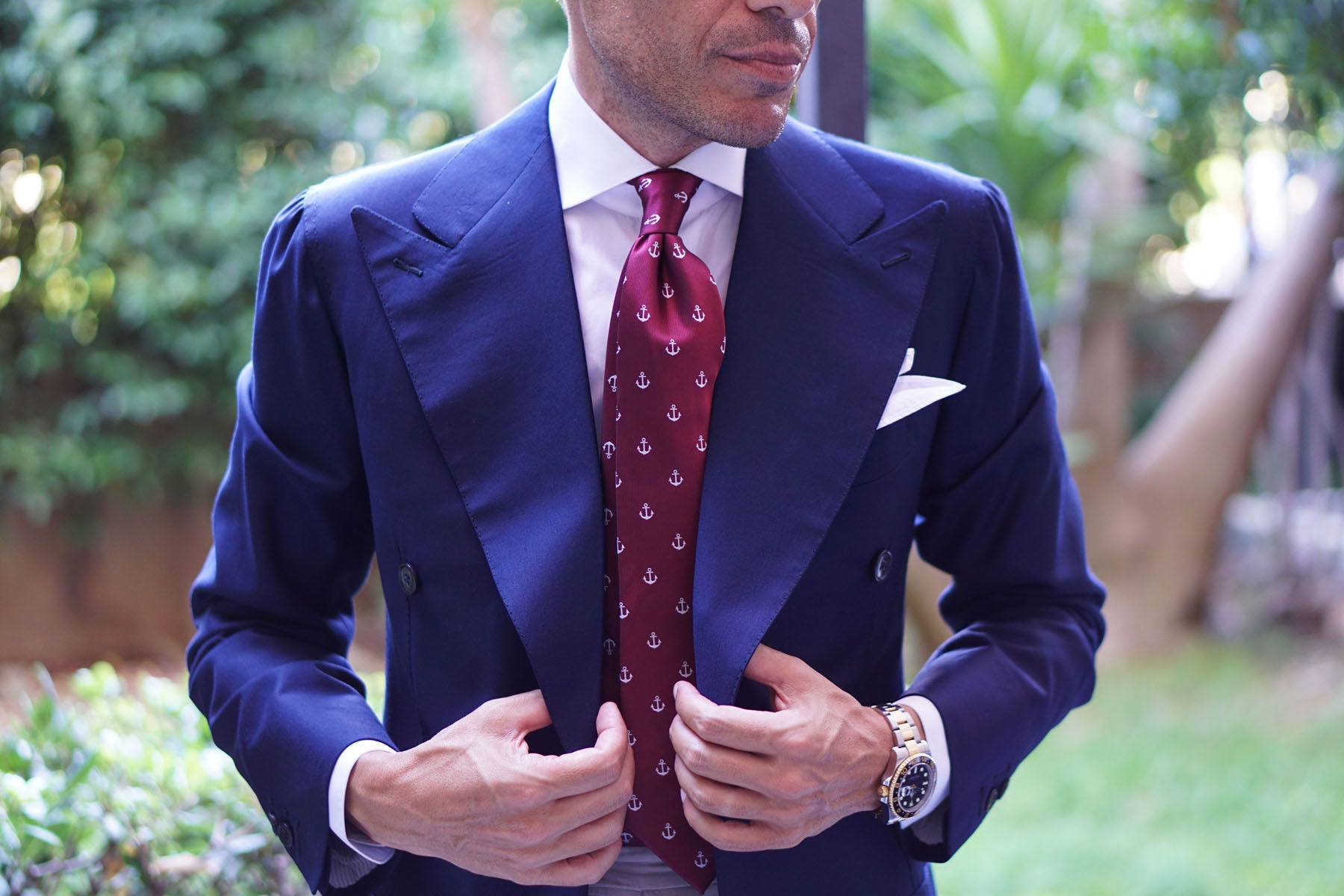 Burgundy Anchor Necktie | Red Nautical Print Tie | Cool Ties for Men | OTAA