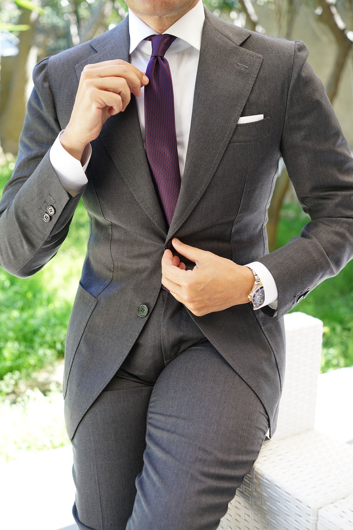 Burgundy Houndstooth Skinny Tie | Red Pattern Slim Ties Mens Neckties ...