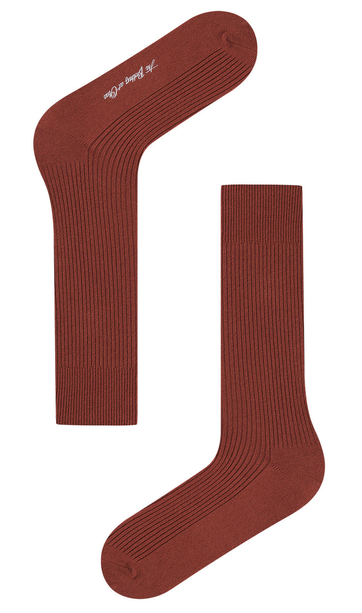 Burnt Golden Brown Ribbed Socks | Men's Solid Color Cotton Dress Socks ...