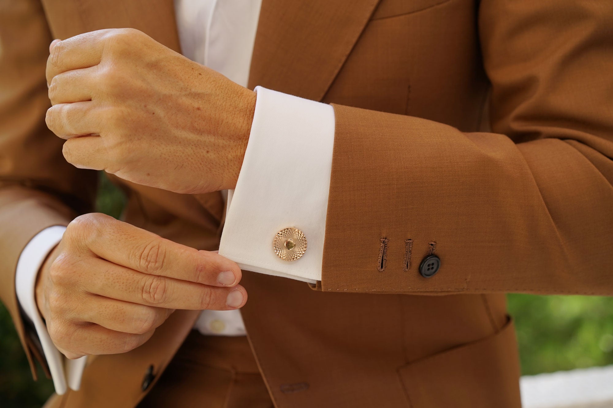 Royale Rose Gold Cufflinks | Classic Diamond Cut Round Cufflink | OTAA