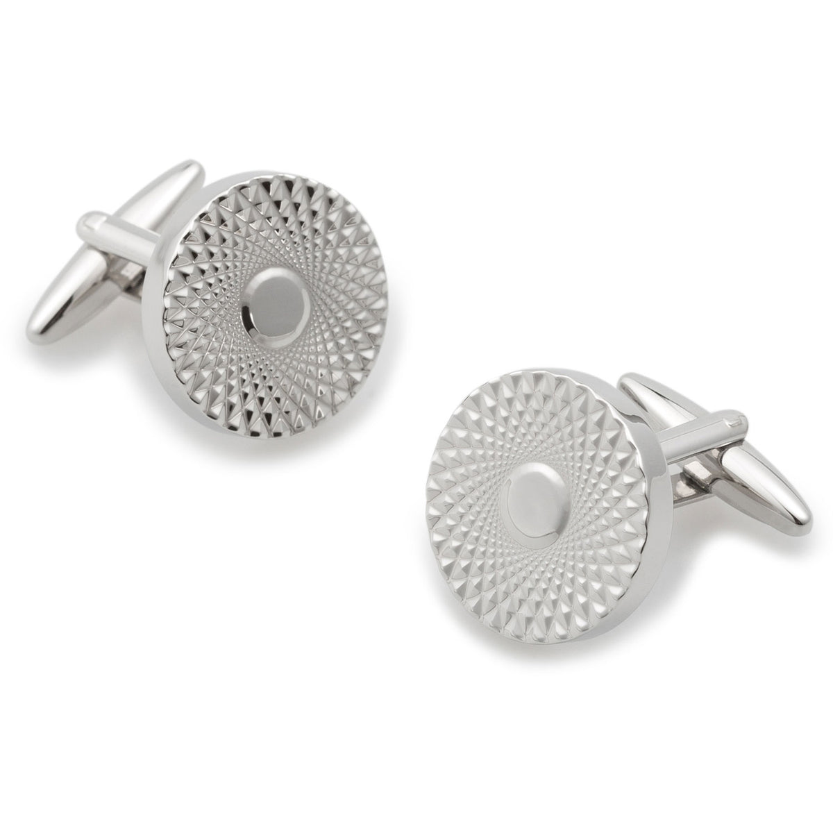 Royale Silver Cufflinks | Classic Diamond Cut Round Cufflink | OTAA