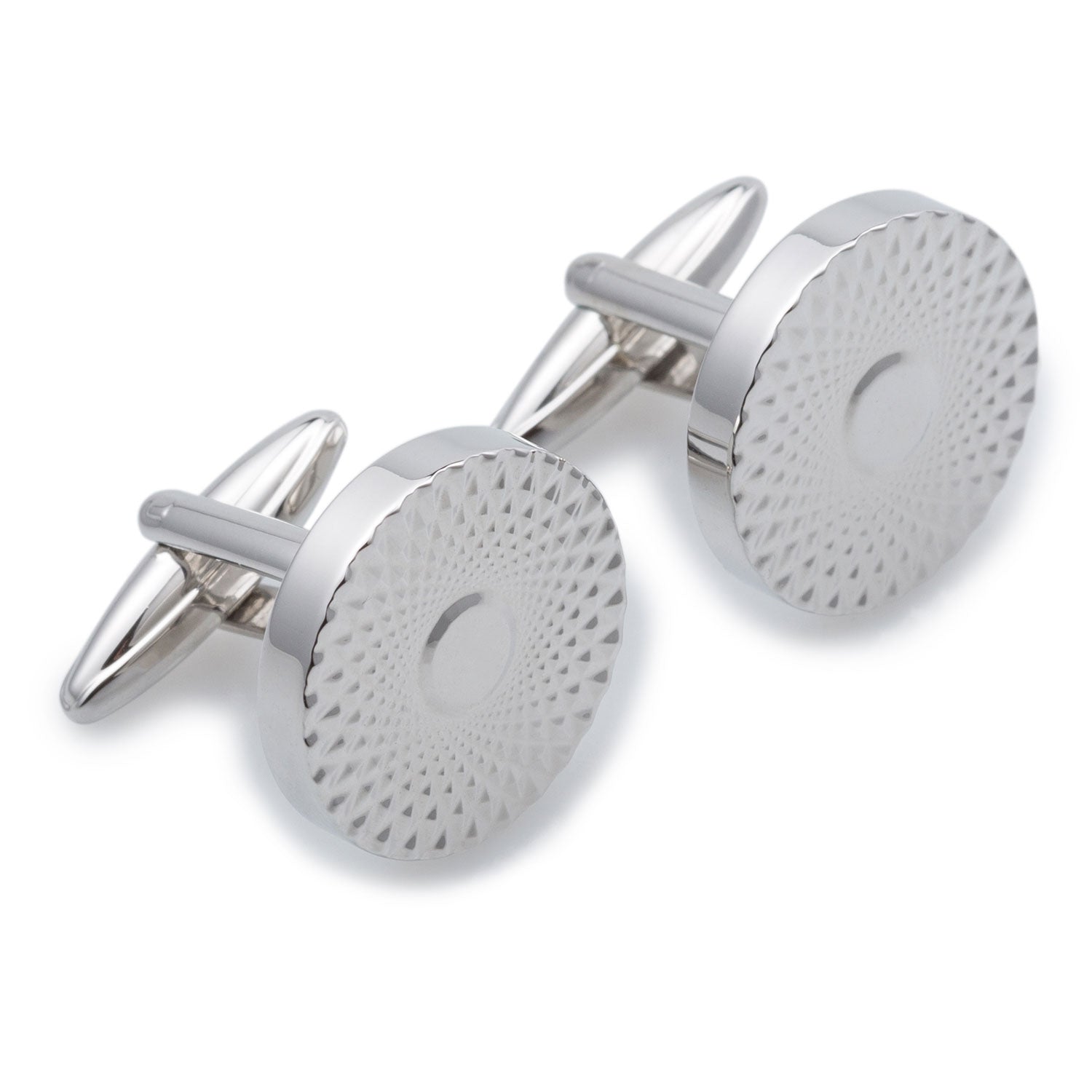 Royale Silver Cufflinks | Classic Diamond Cut Round Cufflink | OTAA