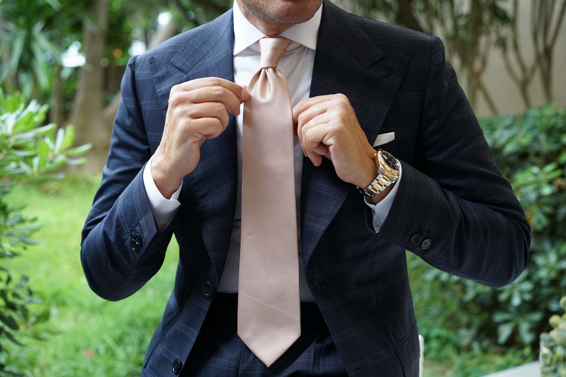 Champagne Gold Metallic Weave Necktie | Brown Mens Ties | OTAA