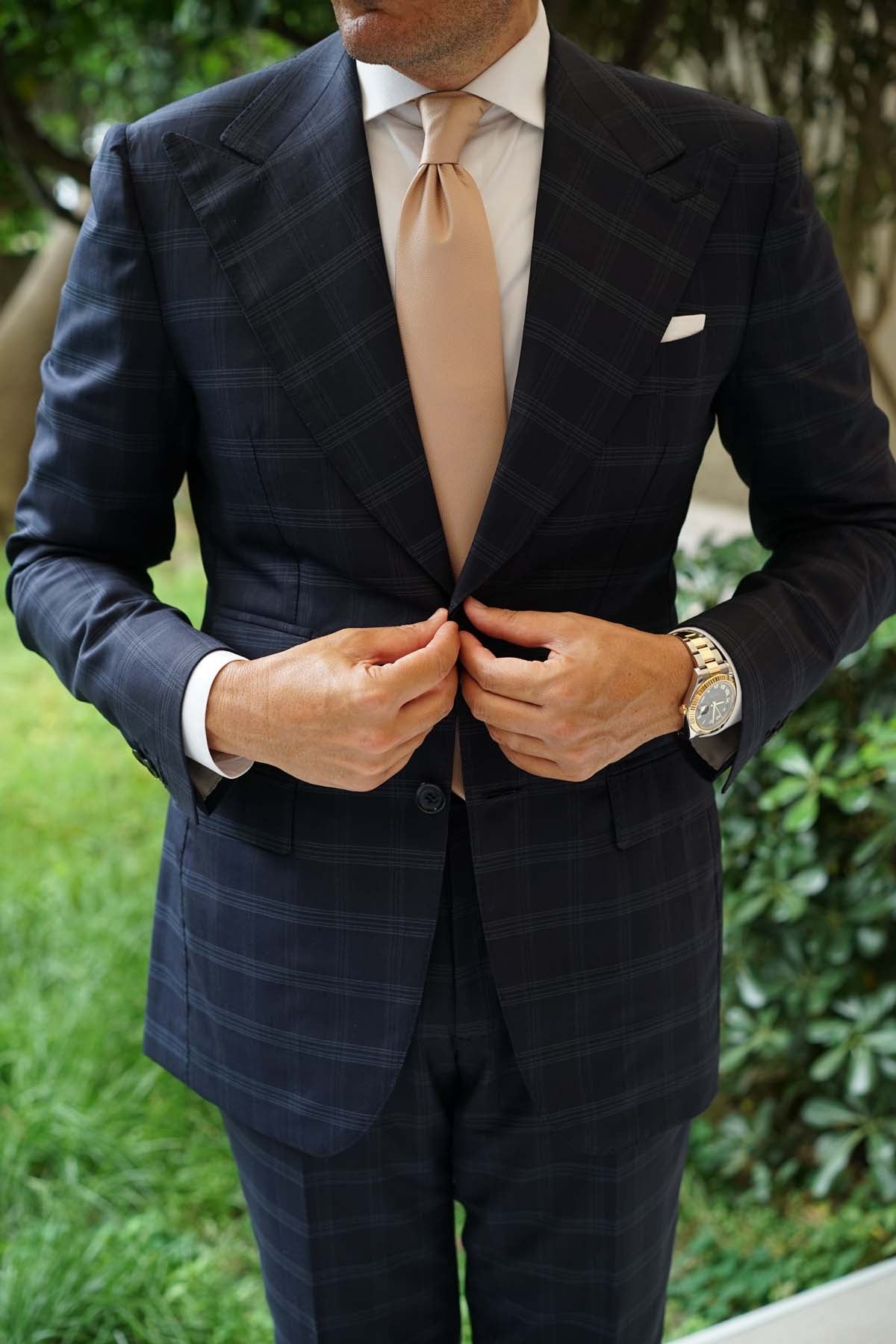 Champagne Gold Metallic Weave Necktie | Brown Mens Ties | OTAA