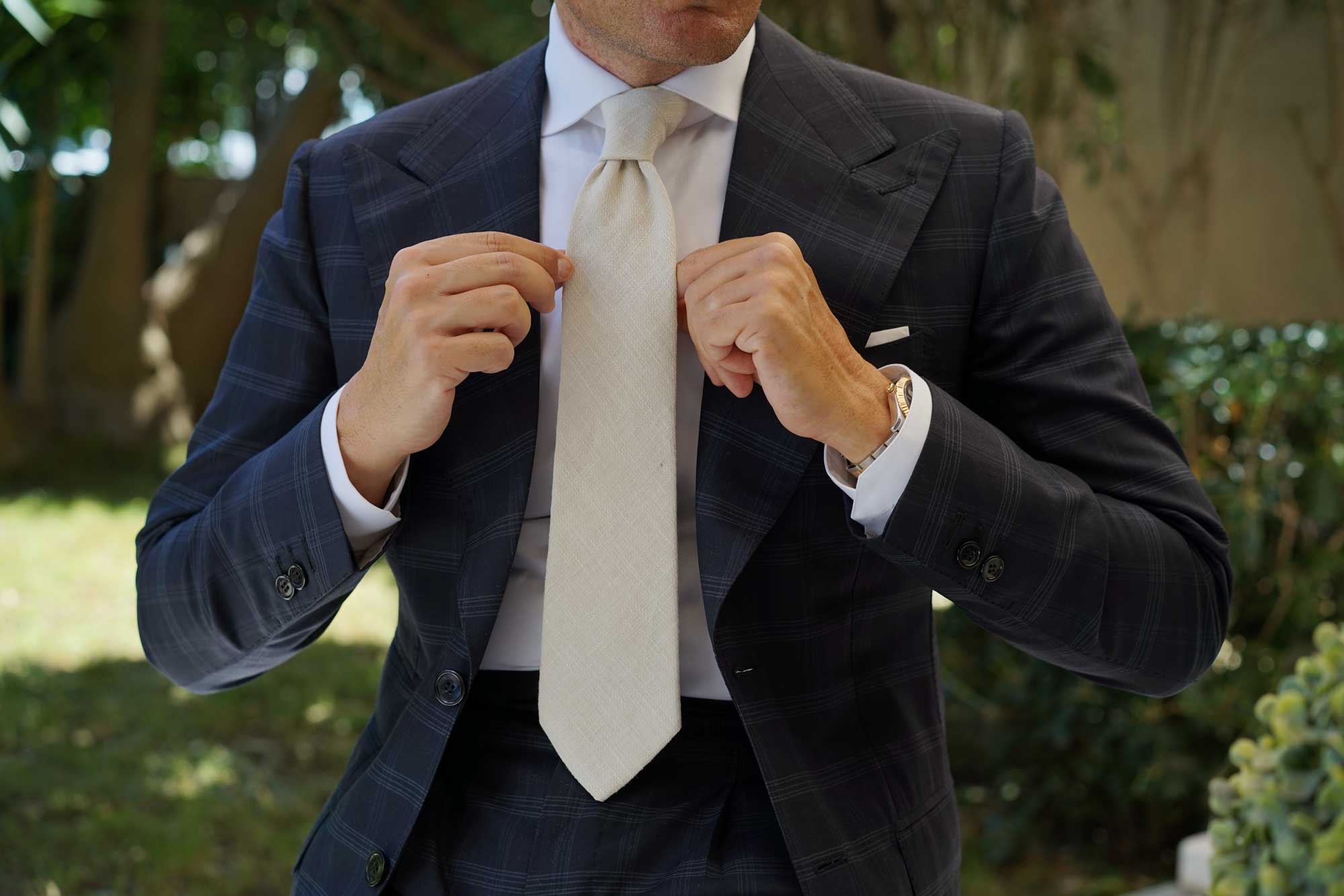 Champagne Ivory Linen Necktie | Wedding Tie | Mens Ties | OTAA