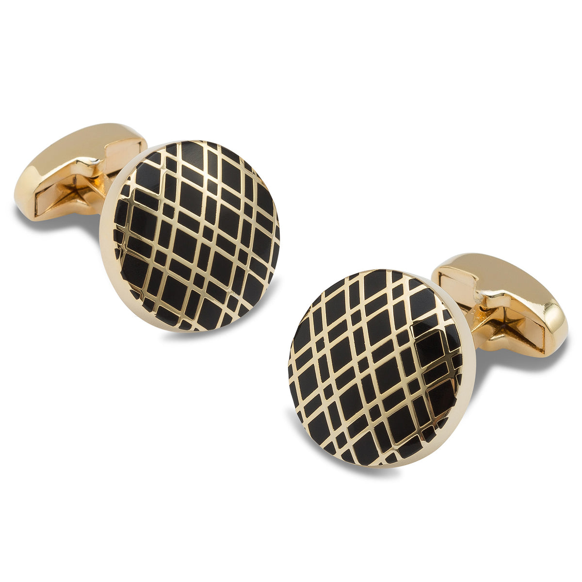 Charles VI Gold Crosshatch Cufflinks | Double Plaid Round Cuff Links | OTAA