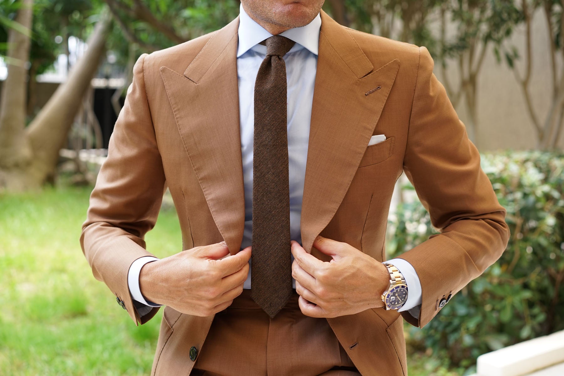 Cinnamon Herringbone Skinny Tie | Slim Ties Thin Neckties Necktie | OTAA