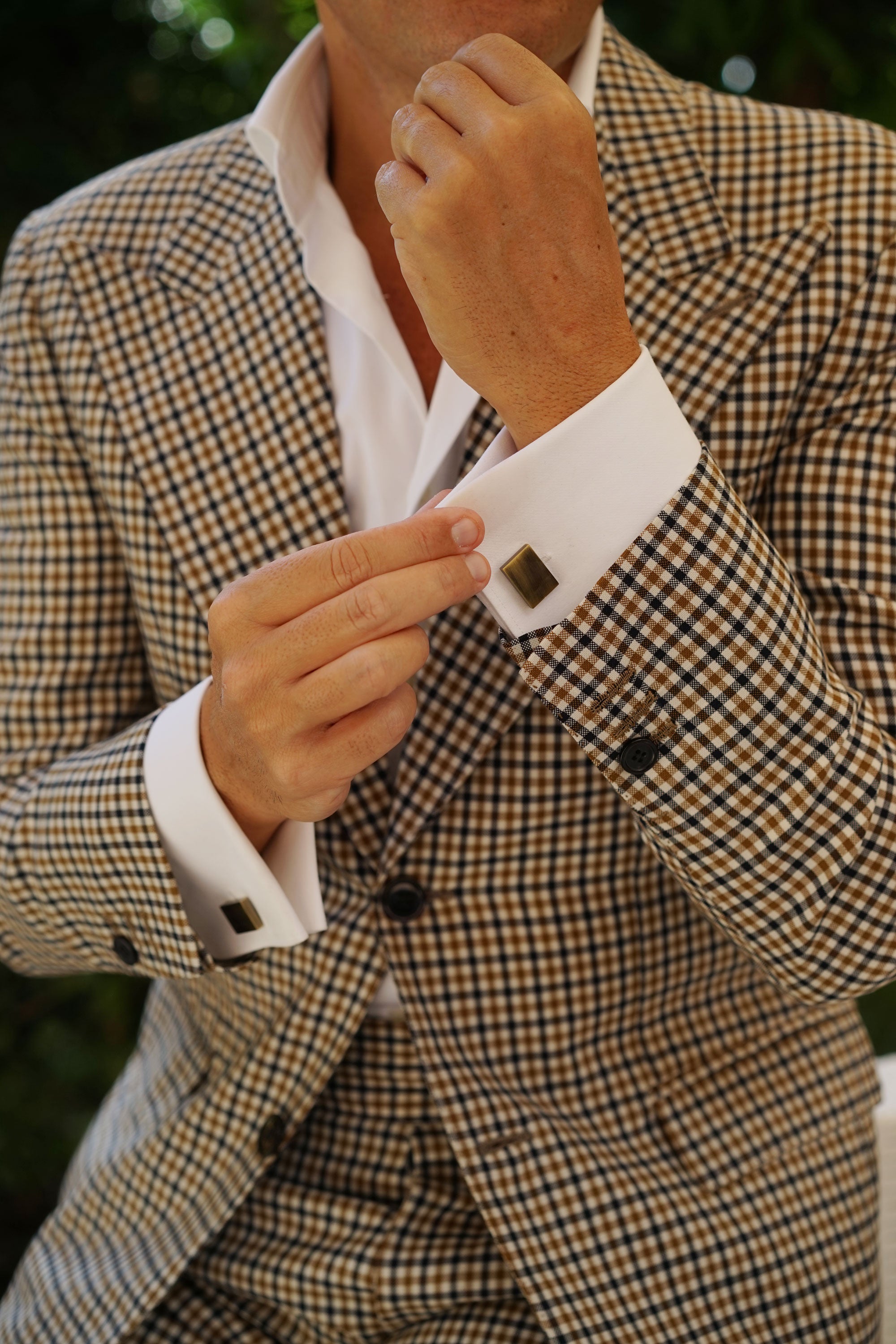 Classic Antique Brass Rectangle Cufflinks | Vintage Brushed Cuff Links ...