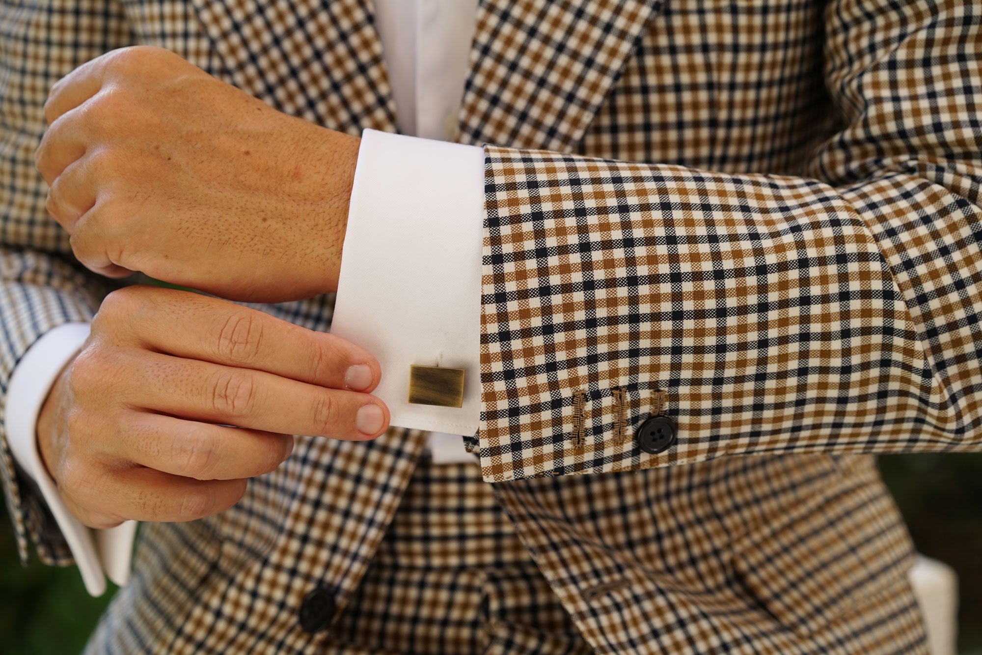 Classic Antique Brass Rectangle Cufflinks | Vintage Brushed Cuff Links ...