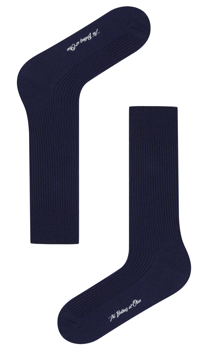 Dark Midnight Navy Blue Ribbed Socks | Mens Solid Color Dress Socks | OTAA