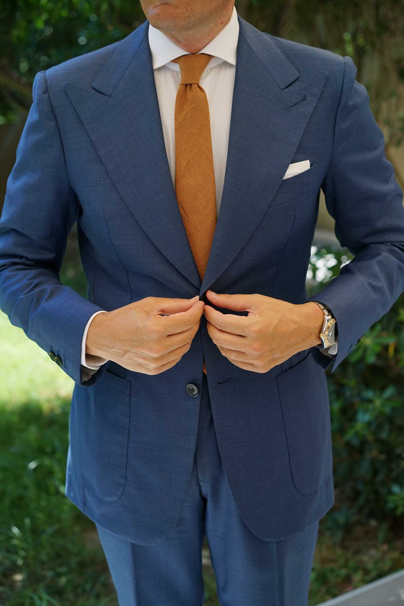 Dark Mustard Brown Linen Skinny Tie | Fall Wedding Slim Ties Neckties ...