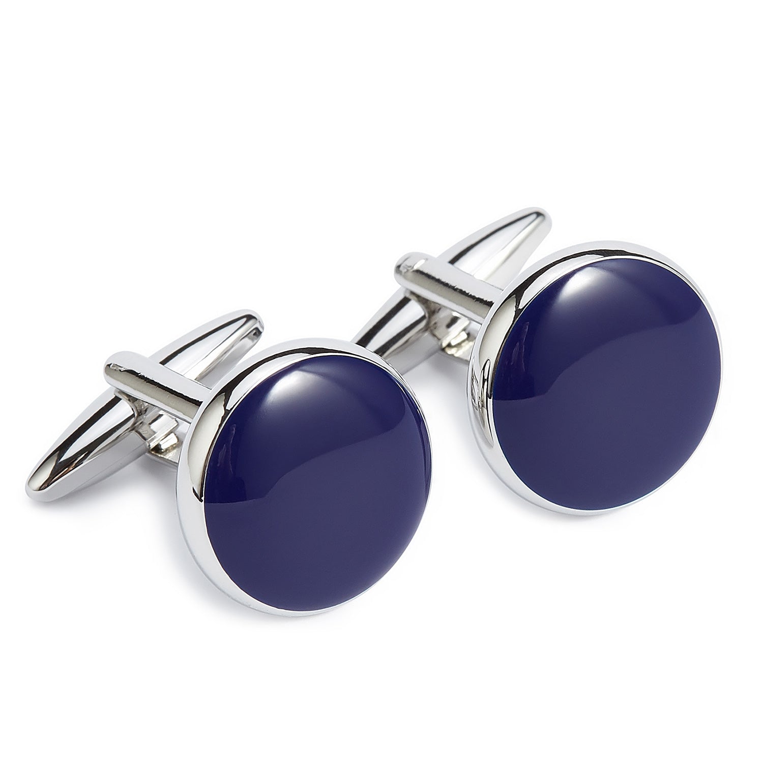 Deep Sea Blue and Silver Cufflinks | Classic Blue Round Cuff Links | OTAA