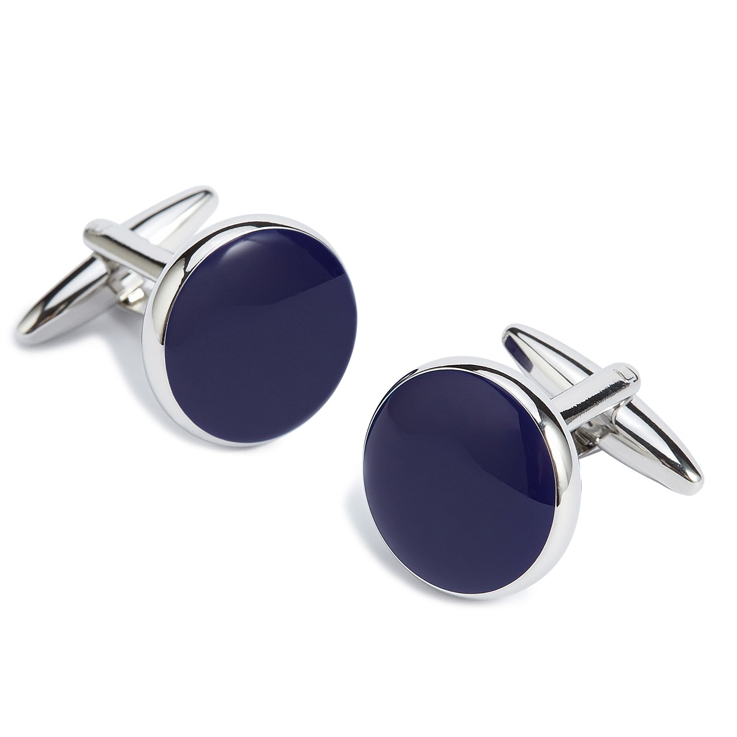Deep Sea Blue and Silver Cufflinks | Classic Blue Round Cuff Links | OTAA