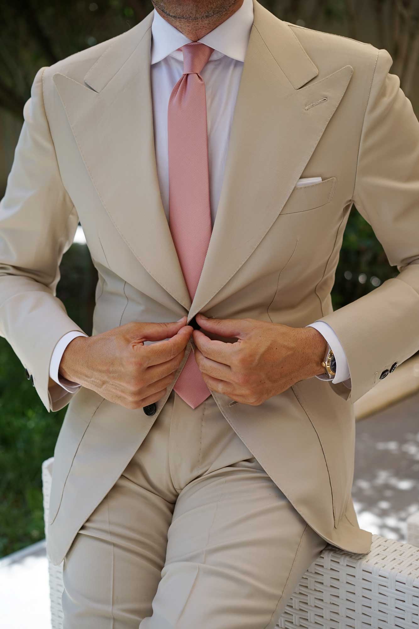 Dusty Blush Pink Twill Skinny Tie | Wedding Slim Ties for Men AU | OTAA