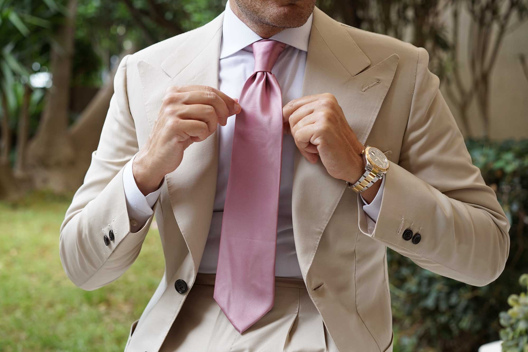 Dusty Rose Pink Satin Necktie | Weddings Groomsmen Ties Australia | OTAA