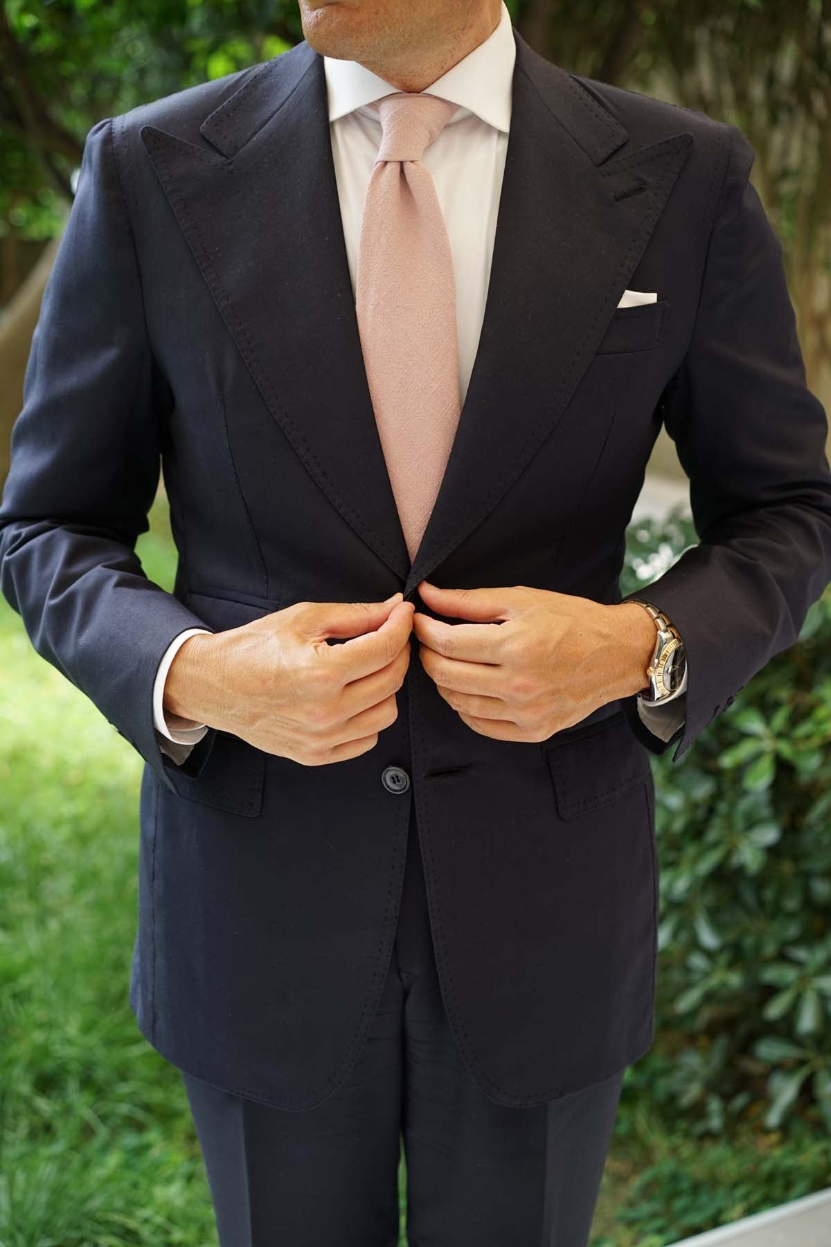 Dusty Rose Quartz Linen Necktie | Pink Wedding Men Ties | OTAA
