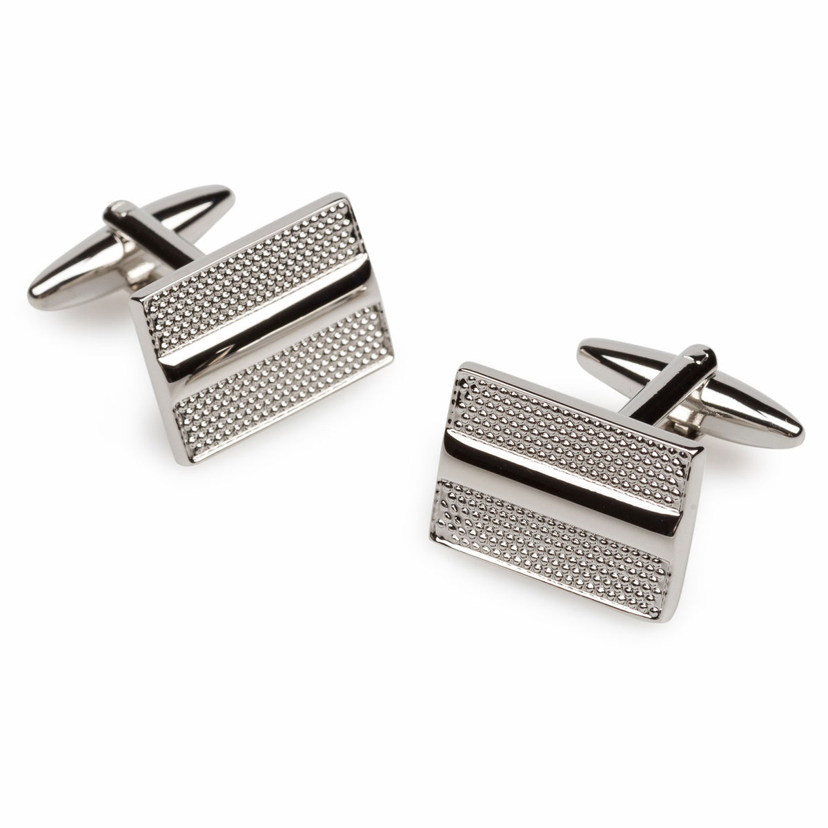 Fletcher Rectangle Cufflinks | Divided Shiny Silver Studded Cuff Links ...