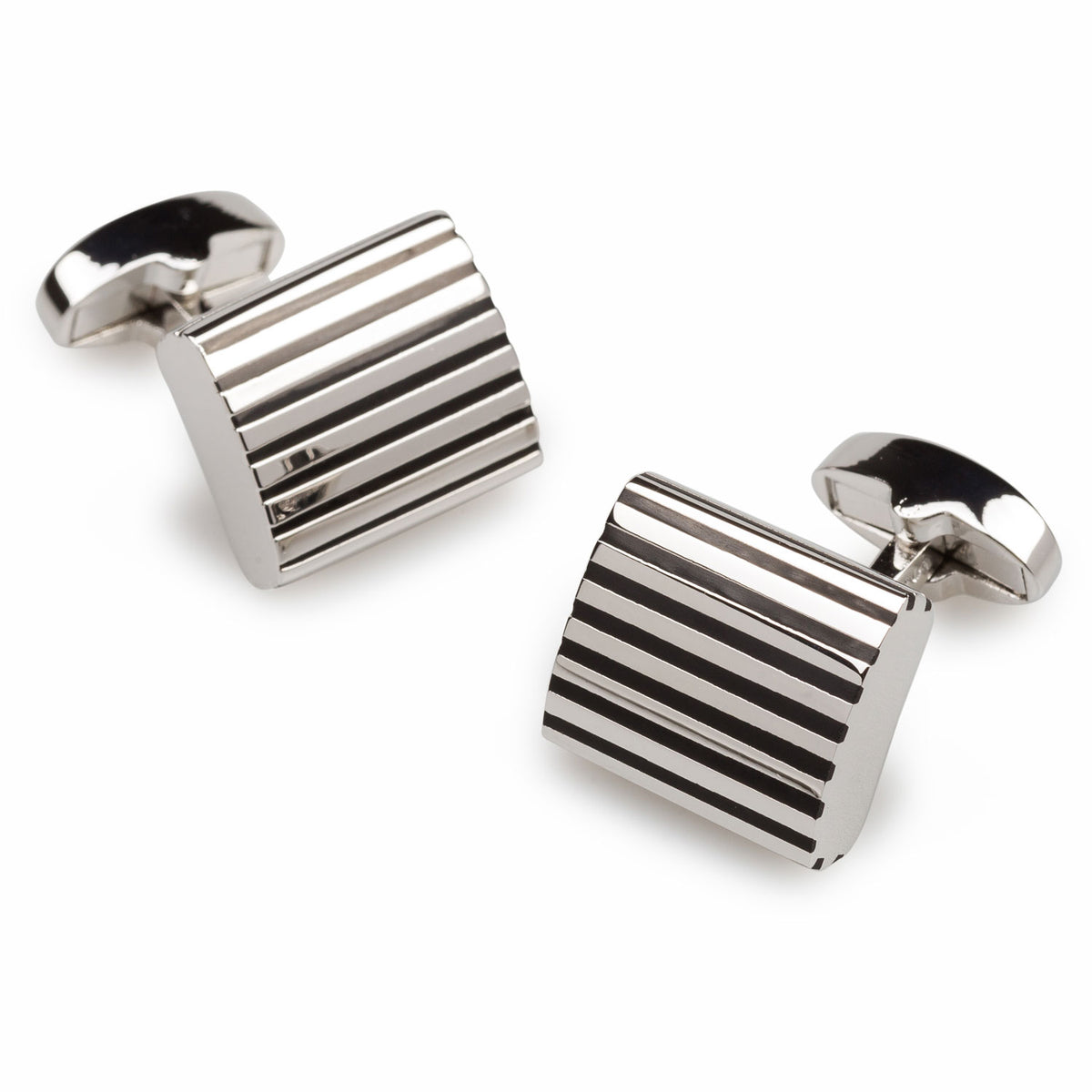 George Frideric Handel Silver Cufflinks | Black Stripe Curved Cufflink ...