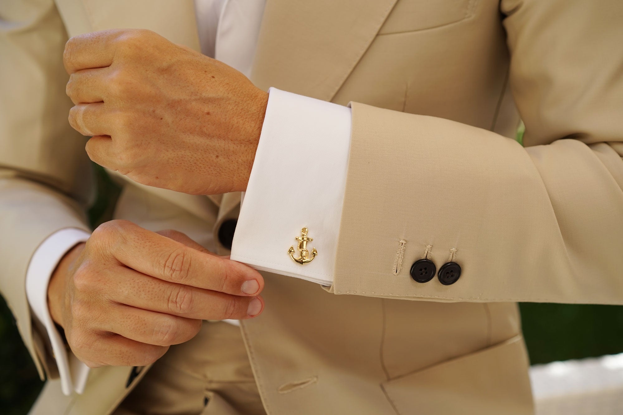 Gold Anchor Rope Cufflinks | Swank Pirate Nautical Sailor Cuff Links | OTAA