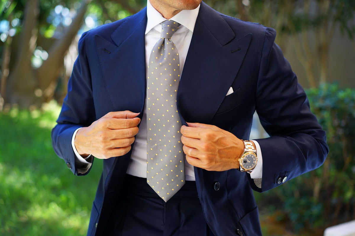 Grey with Yellow Polka Dots Necktie | Wedding Tie | Men's Wide Ties AU ...