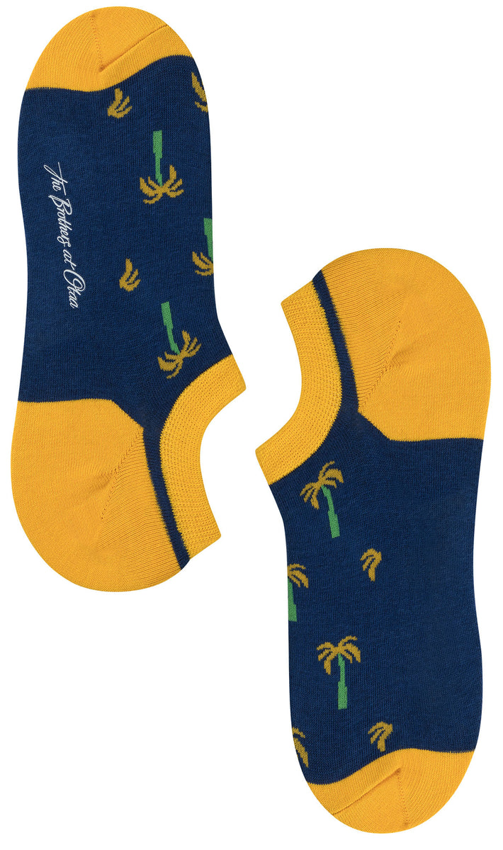Island Palm Tree Low Cut Socks | Men's Happy Blue Cotton Ankle Socks | OTAA
