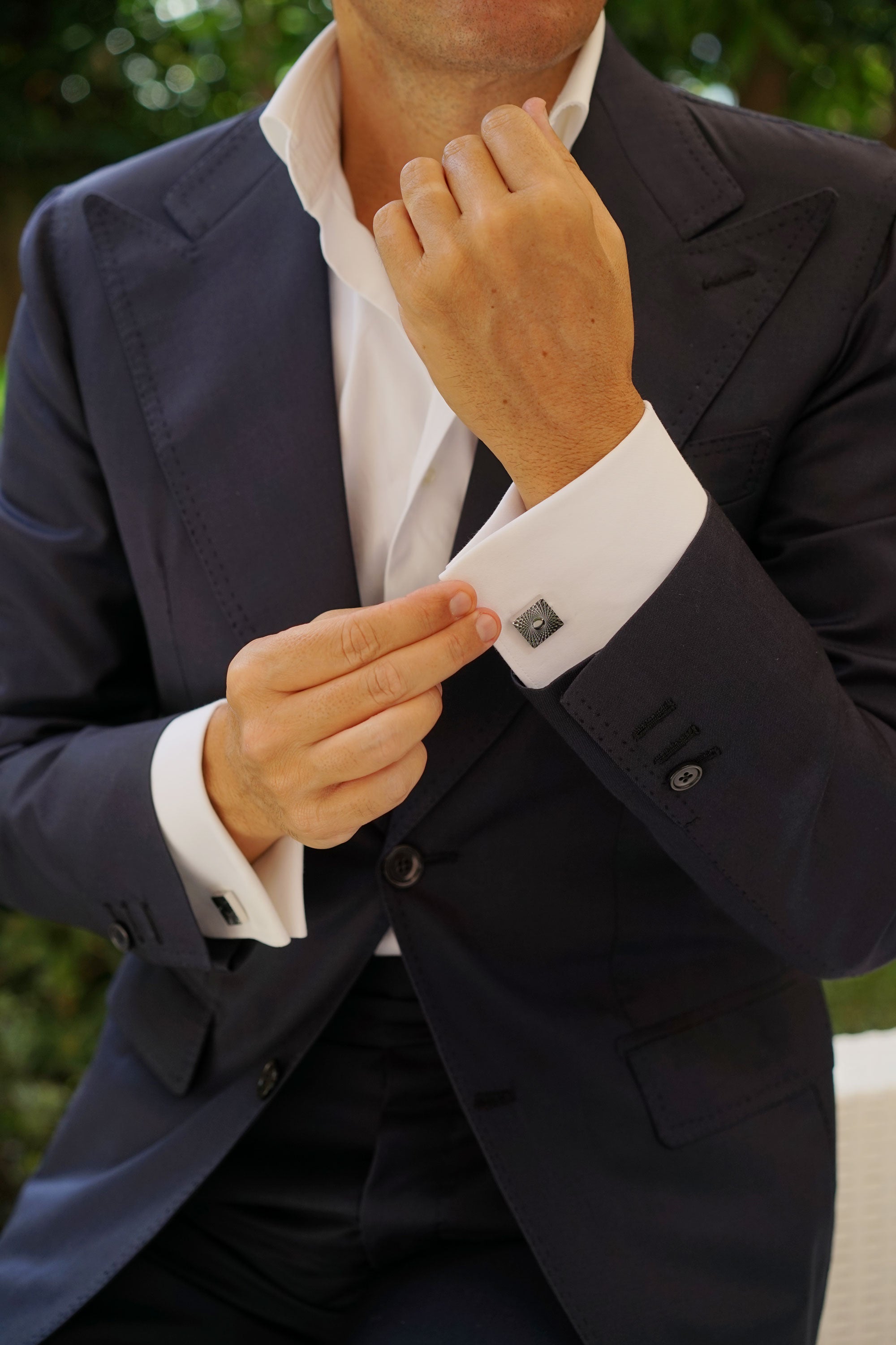 Mr Bond Silver Cufflinks | Classic Diamond Cut Square Cuff Links | OTAA