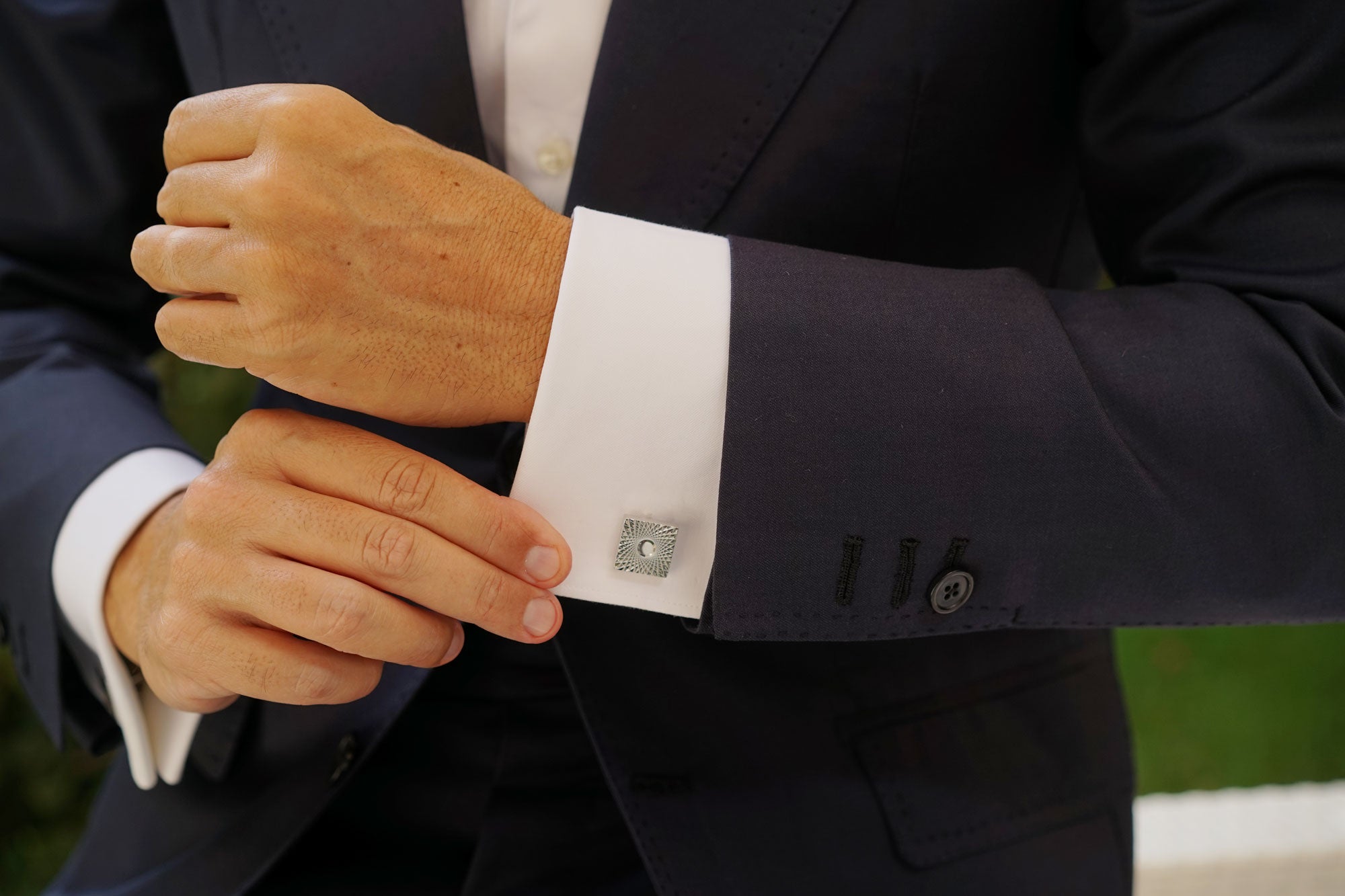 Mr Bond Silver Cufflinks | Classic Diamond Cut Square Cuff Links | OTAA