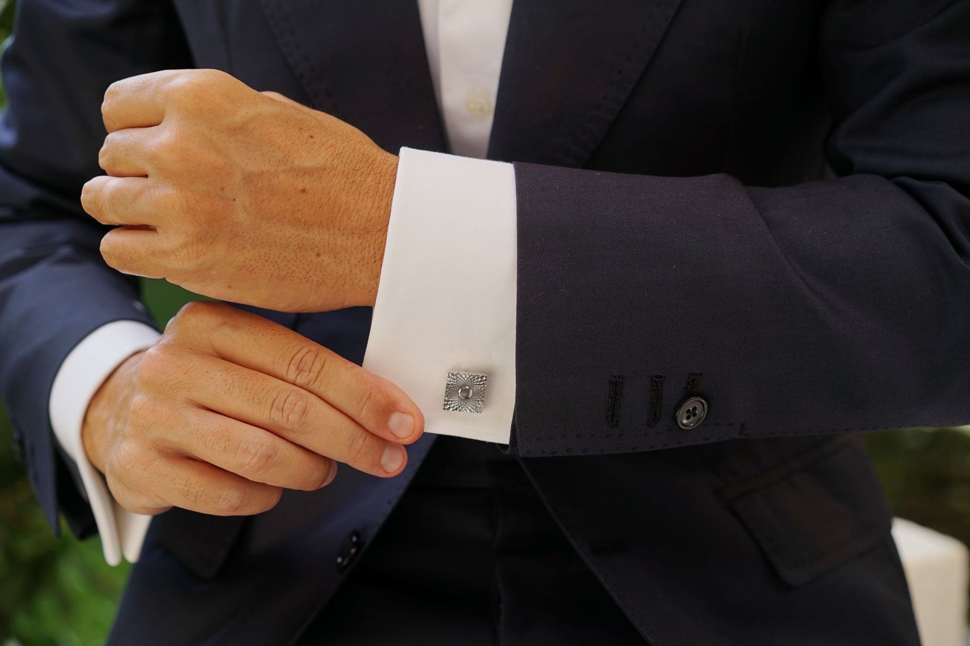 Mr Bond Silver Cufflinks | Classic Diamond Cut Square Cuff Links | OTAA