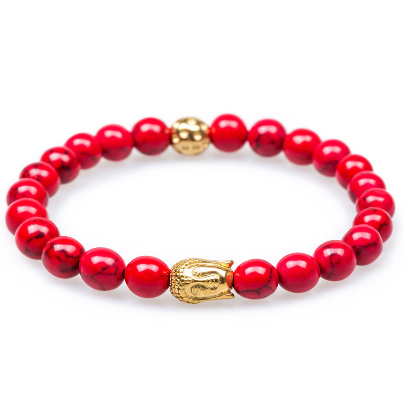 Kailash Red Turquoise Gold Buddha Bracelet | Buddhist Beaded Bracelets ...
