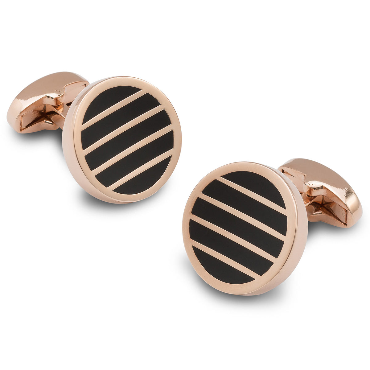 Knight of Cups Rose Gold Cufflinks | Ebony Black Round Stripe Cufflink ...