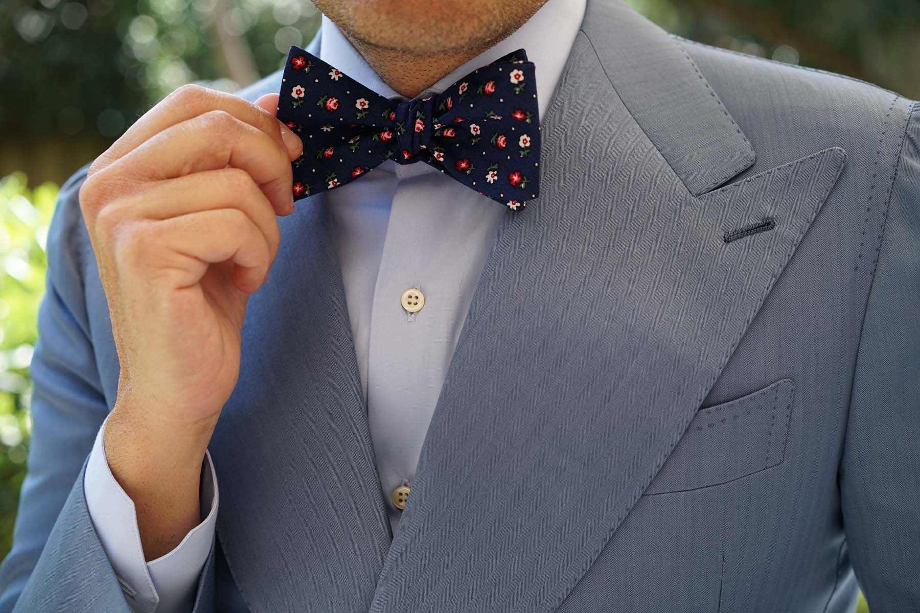 La Vie En Rose Self Bow Tie | Navy Blue Floral Self-Tied Bowties Ties ...