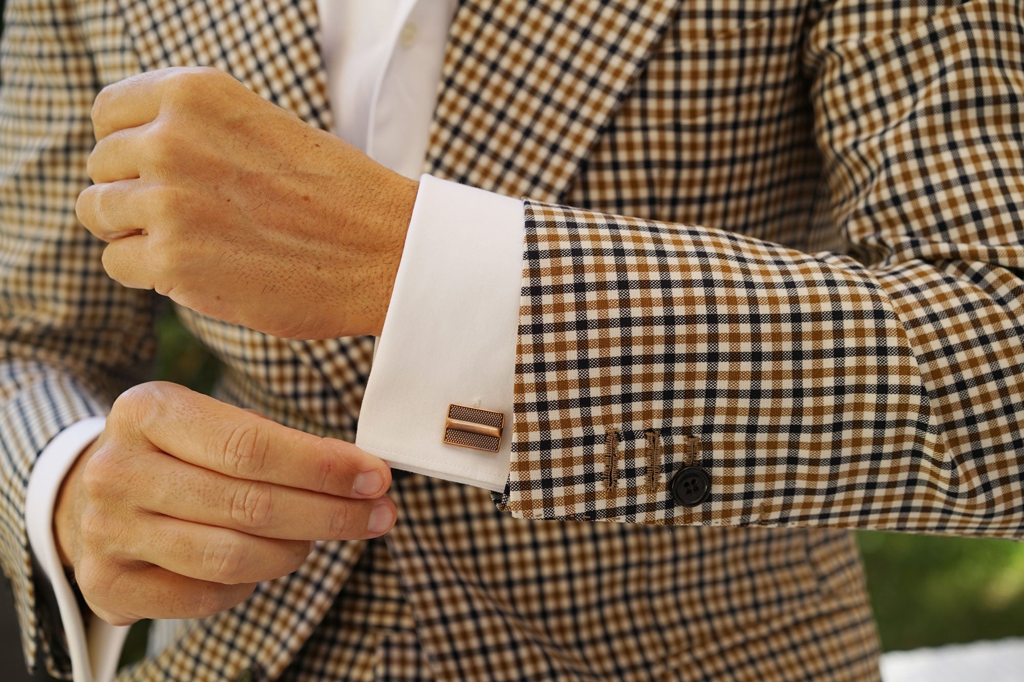 Lenin Antique Copper Rectangle Cufflinks | Divided Dotted Cuff Links | OTAA