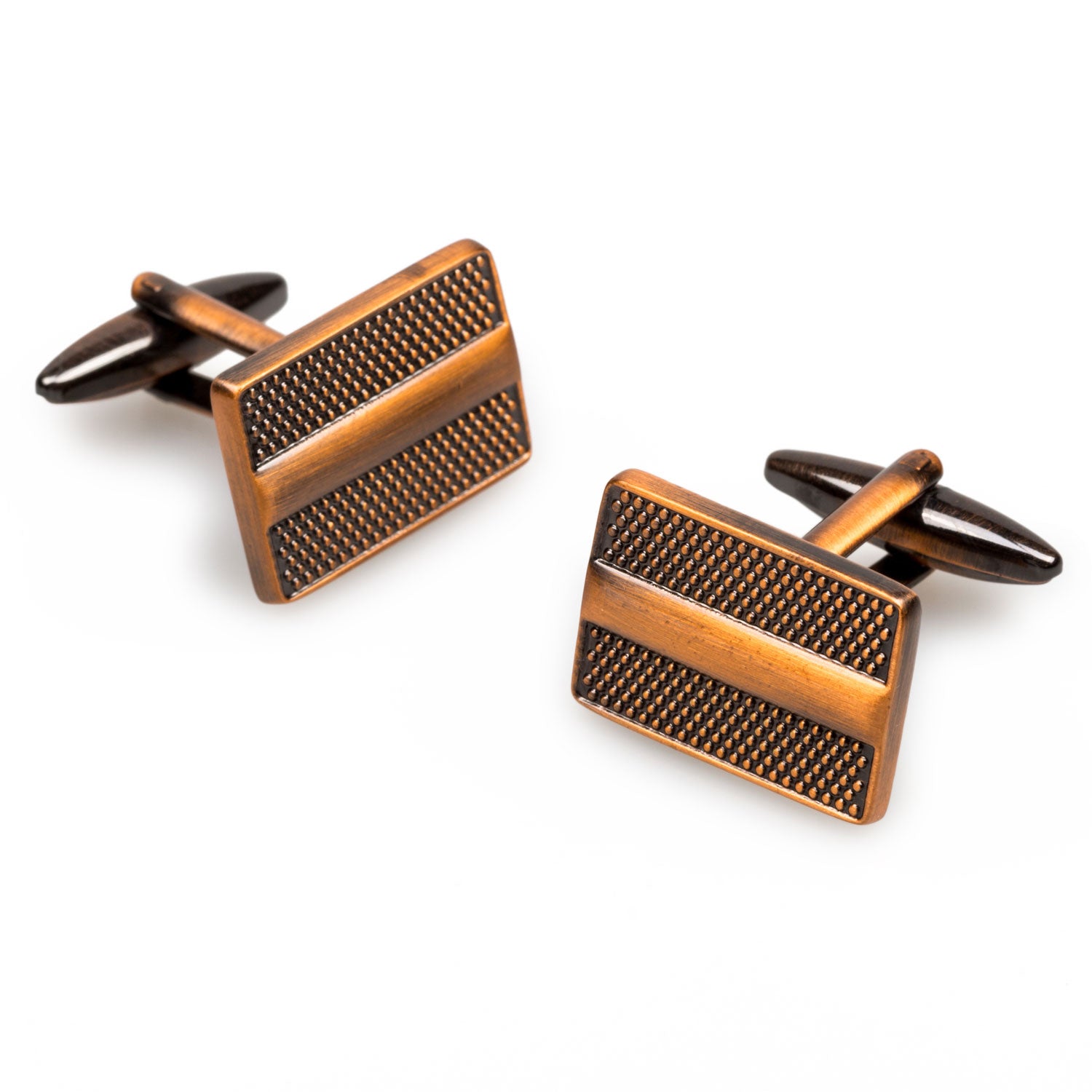 Lenin Antique Copper Rectangle Cufflinks | Divided Dotted Cuff Links | OTAA
